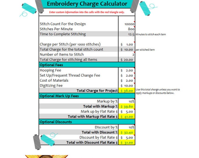 Easy Embroidery Charge Calculator - Etsy