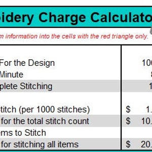 Easy Embroidery Charge Calculator - Etsy