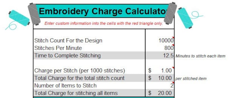 Easy Embroidery Charge Calculator - Etsy