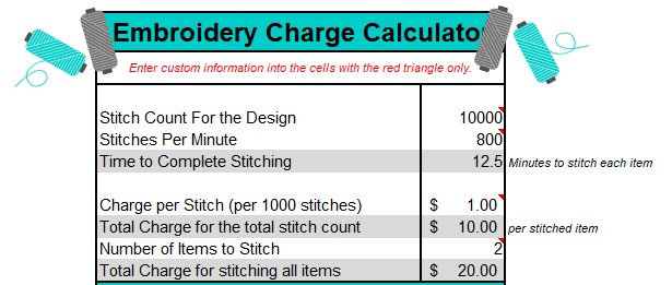 Easy Embroidery Charge Calculator - Etsy
