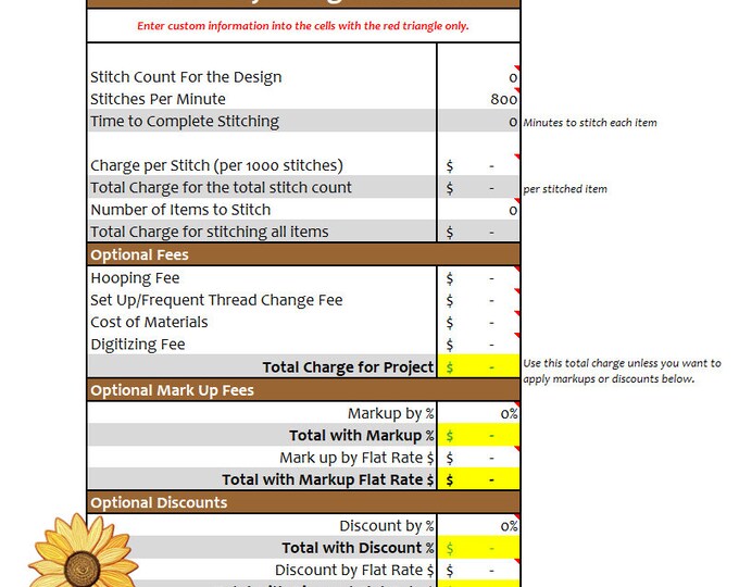Easy Embroidery Charge Calculator - Etsy