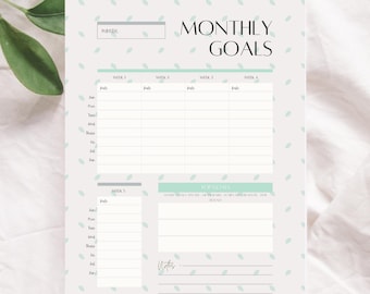 Goals of the Month Editable Canva Template; Goal Planner; Monthly Goals ...