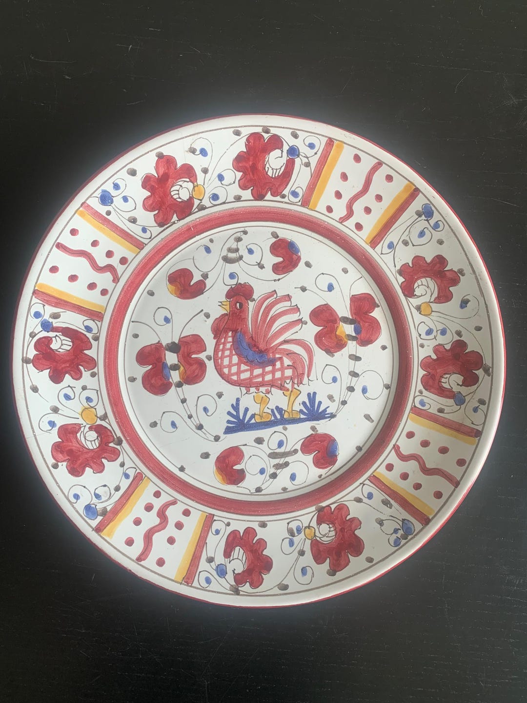 Orvieto Deruta Red Rooster Hand Painted Pottery Decorative Dinner Plate ...