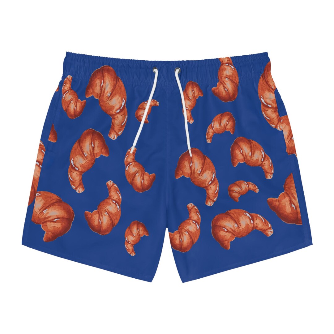 Croissant Print Swim Trunks, Men's Bathing Suit Shorts With Italian ...
