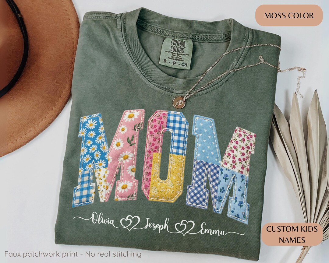 Personalized Mama Faux Patchwork Shirt With Kids Names, Custom Mom ...