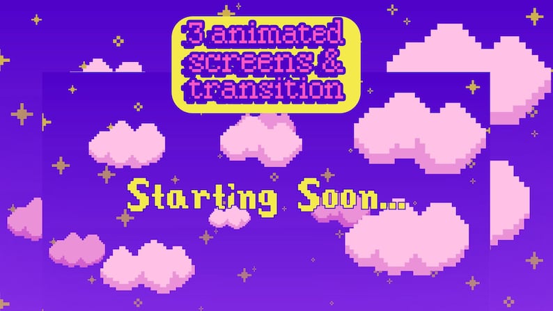 Pink Pixel Cloud Stream Animated Twitch Overlays & OBS Transition ...