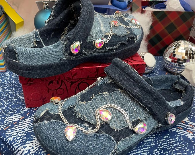 Denim Crocs With Bling - Etsy