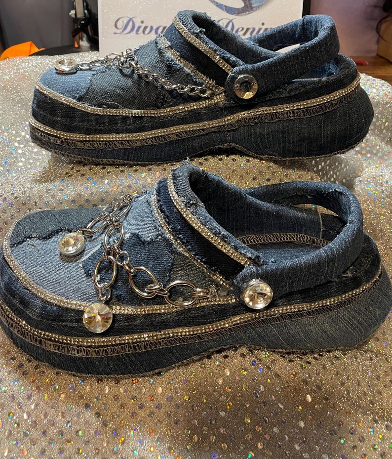 Denim Crocs With Bling - Etsy