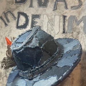Denim Fedora With Feather - Etsy