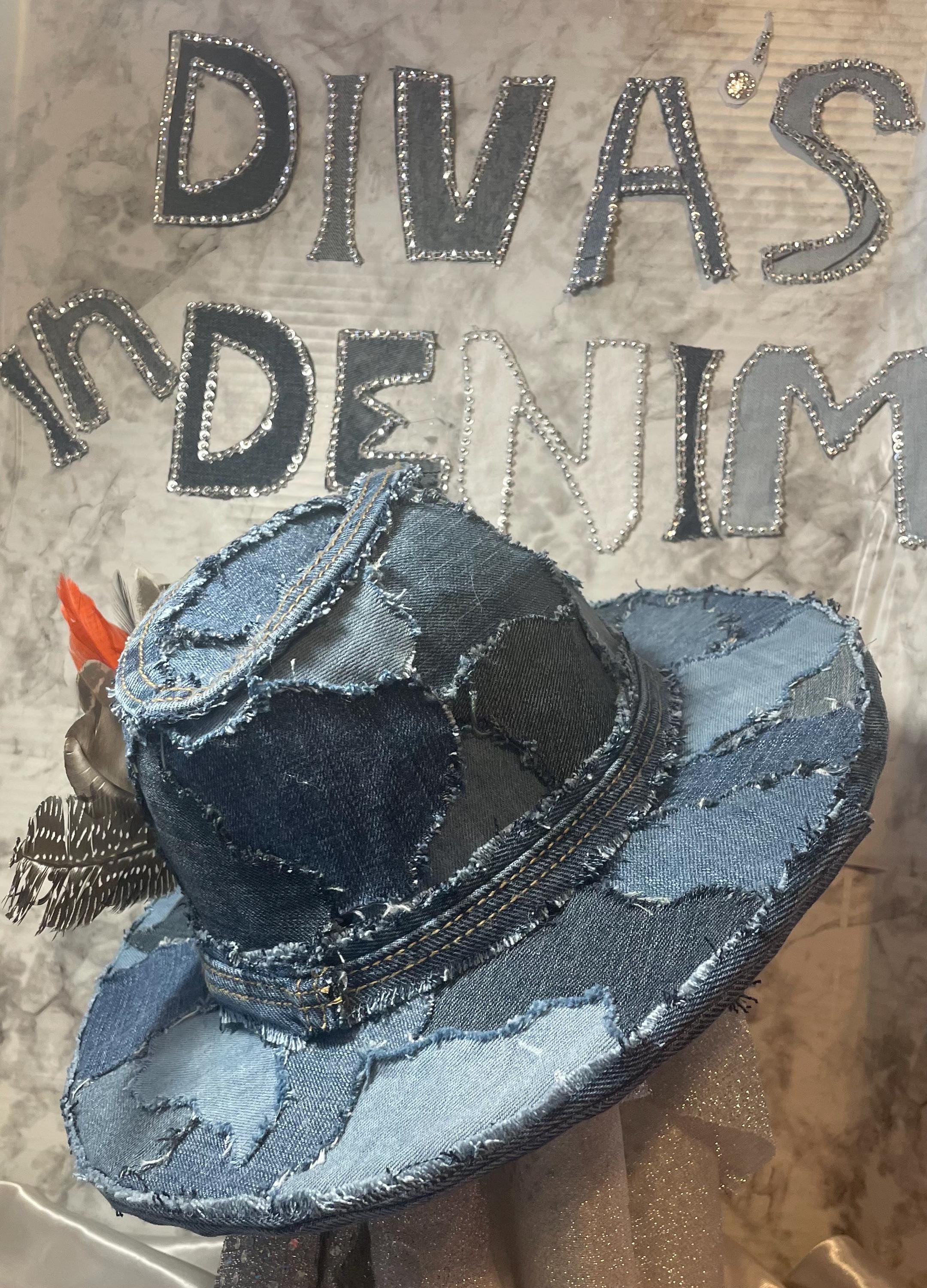 Denim Fedora With Feather - Etsy