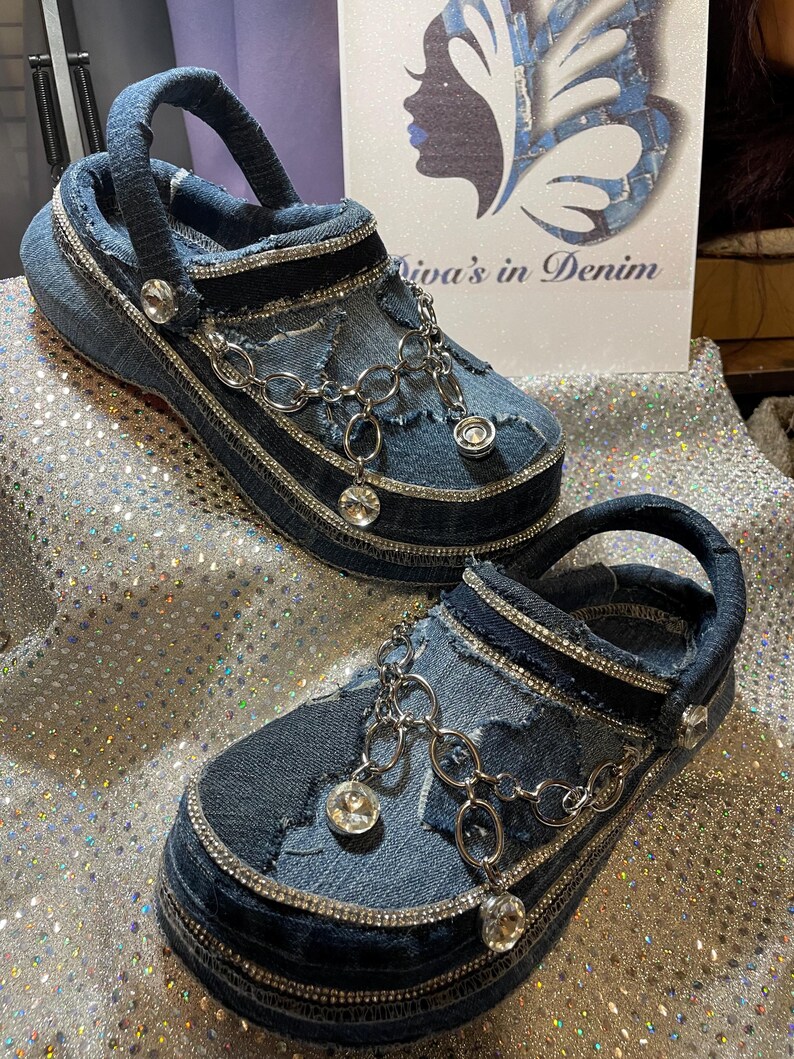Denim Crocs With Bling - Etsy