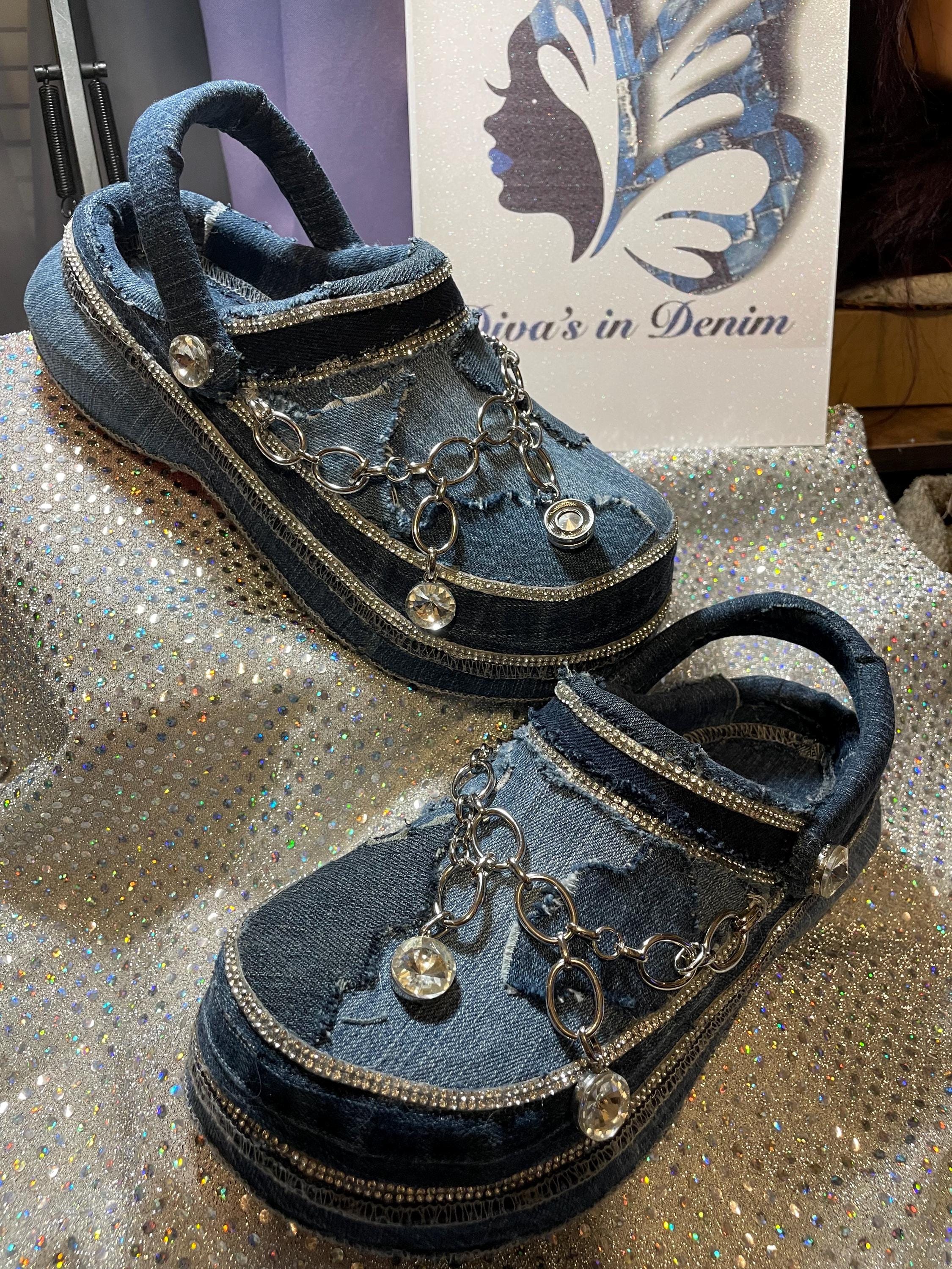 Denim Crocs With Bling - Etsy