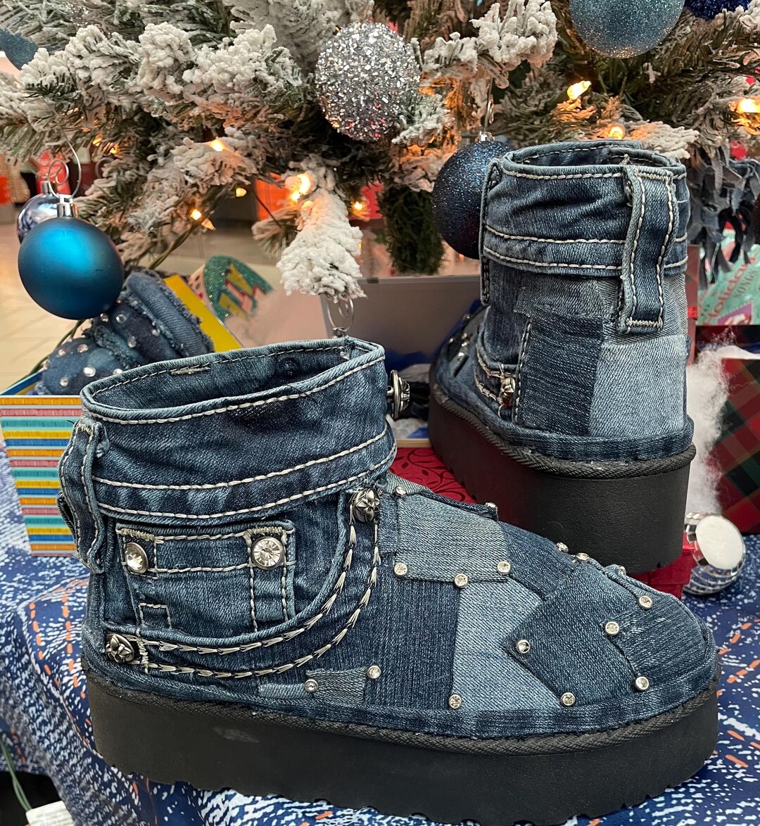 Dark Blue Denim Ankle Boots With Bling Can Have Them Custom Made in Any ...