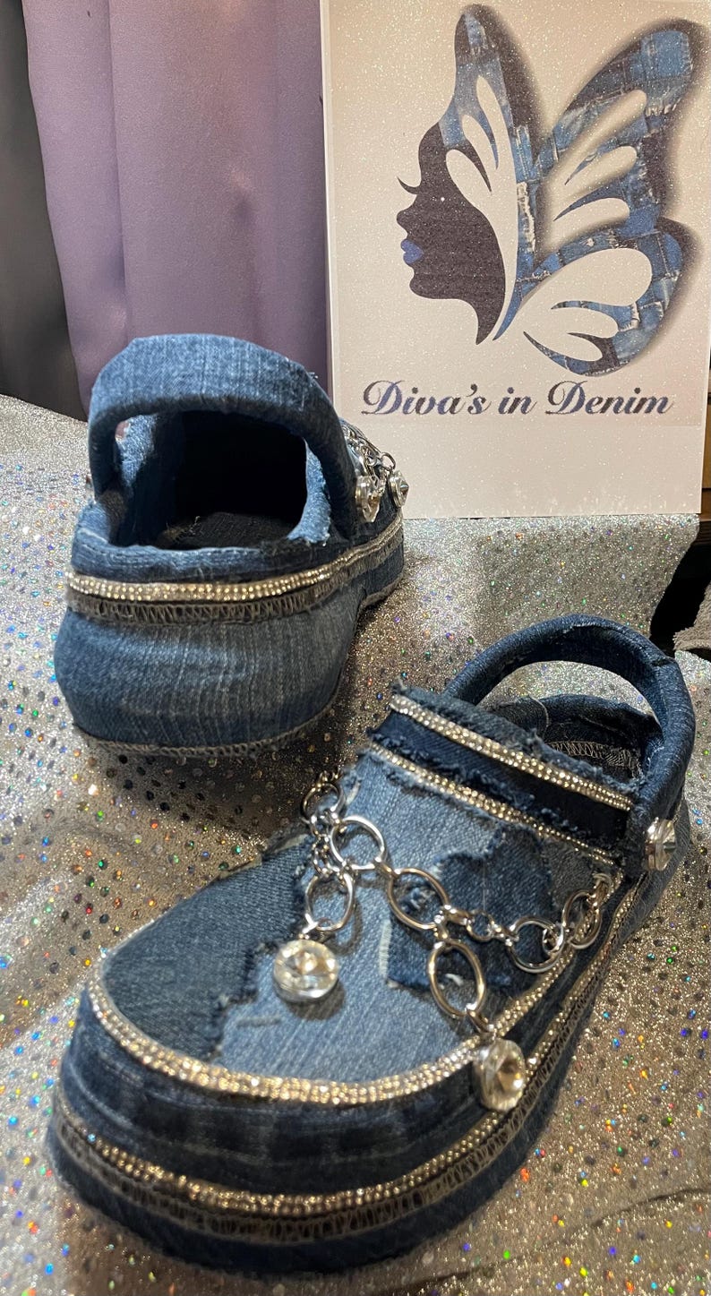 Denim Crocs With Bling - Etsy