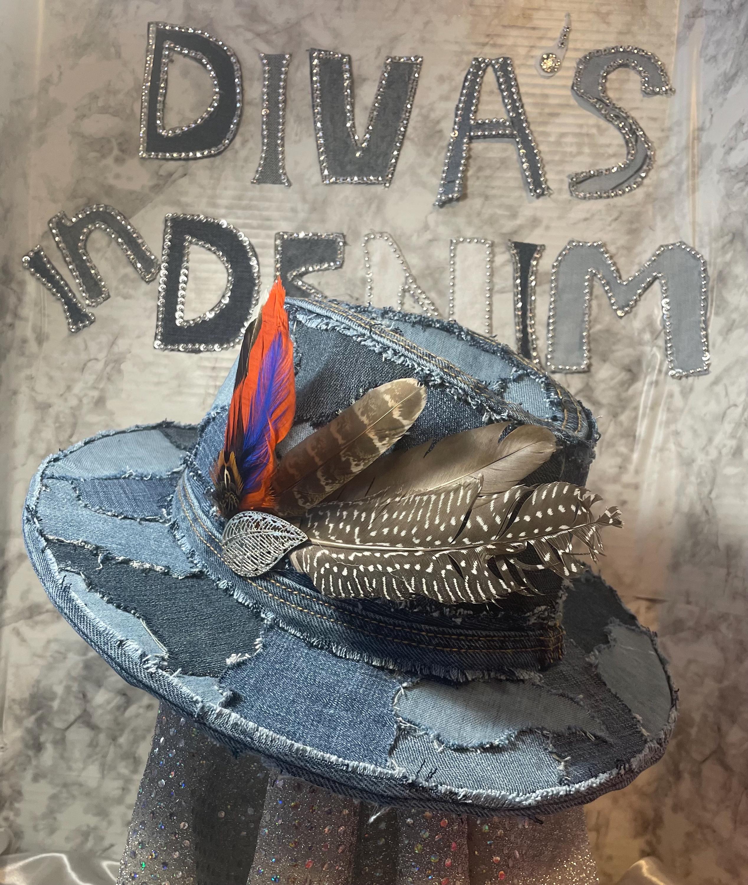 Denim Fedora With Feather - Etsy