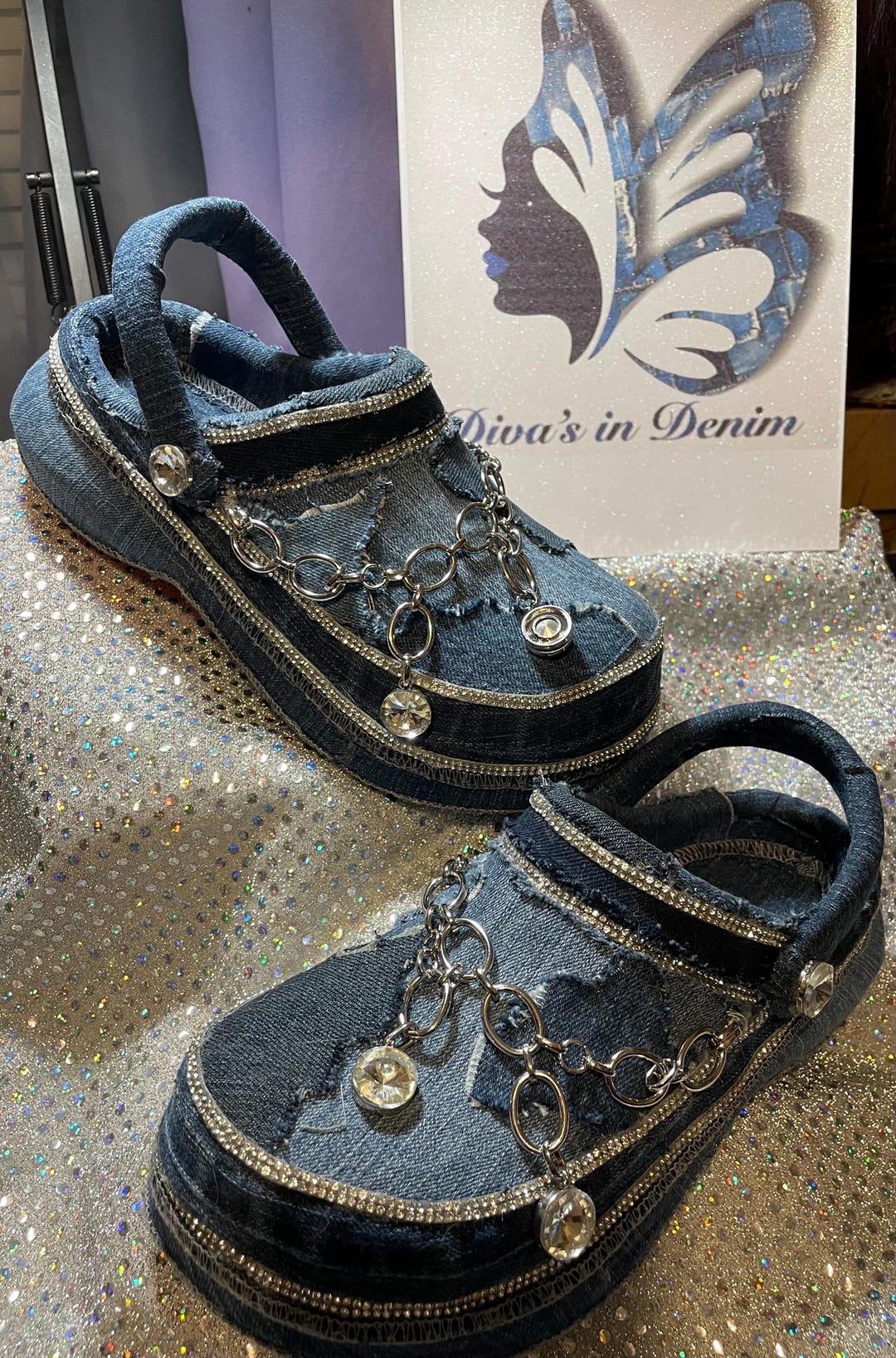 Denim Crocs With Bling - Etsy