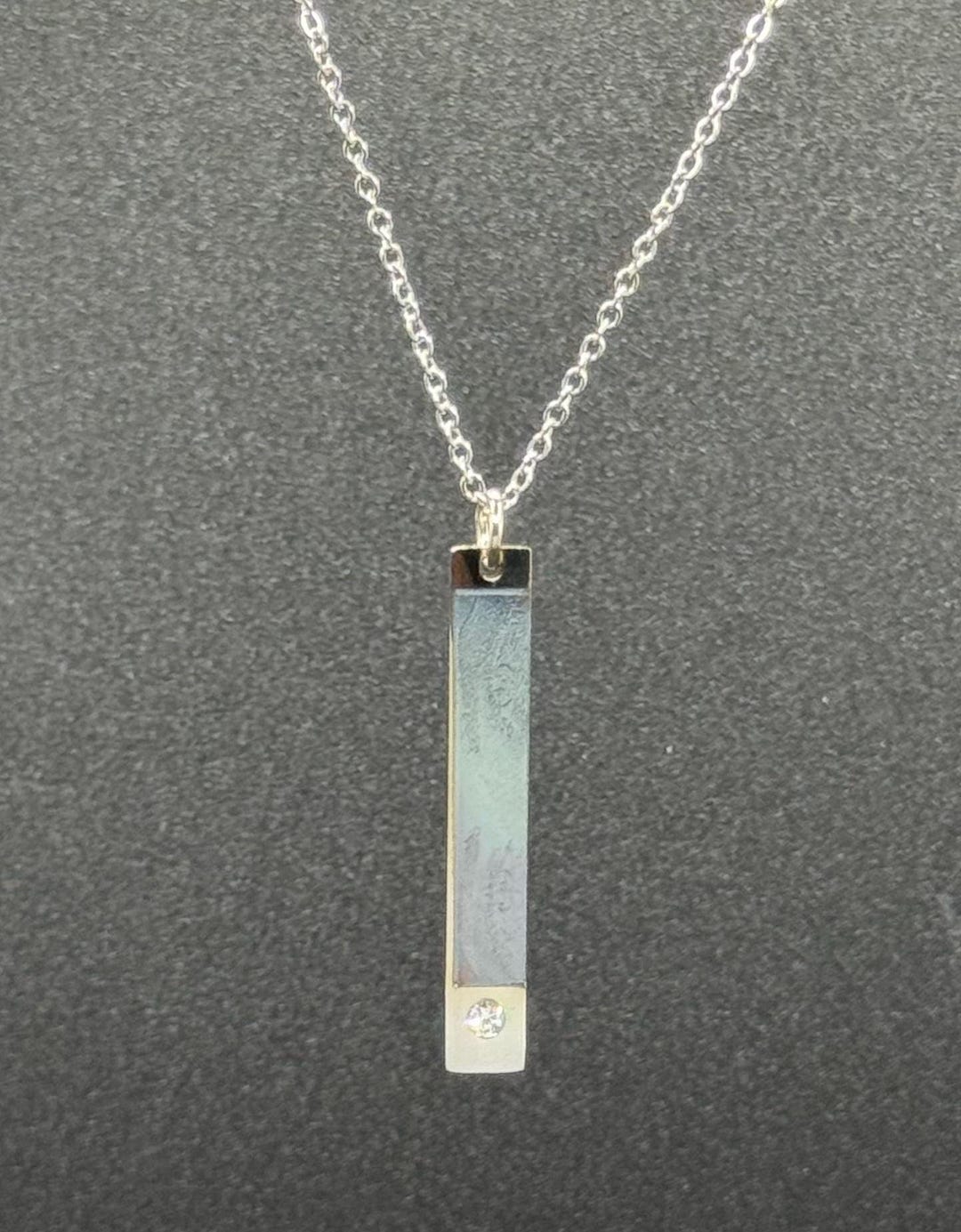 Small Laser Engraved Bar Pendant With Crystal Accent - Etsy