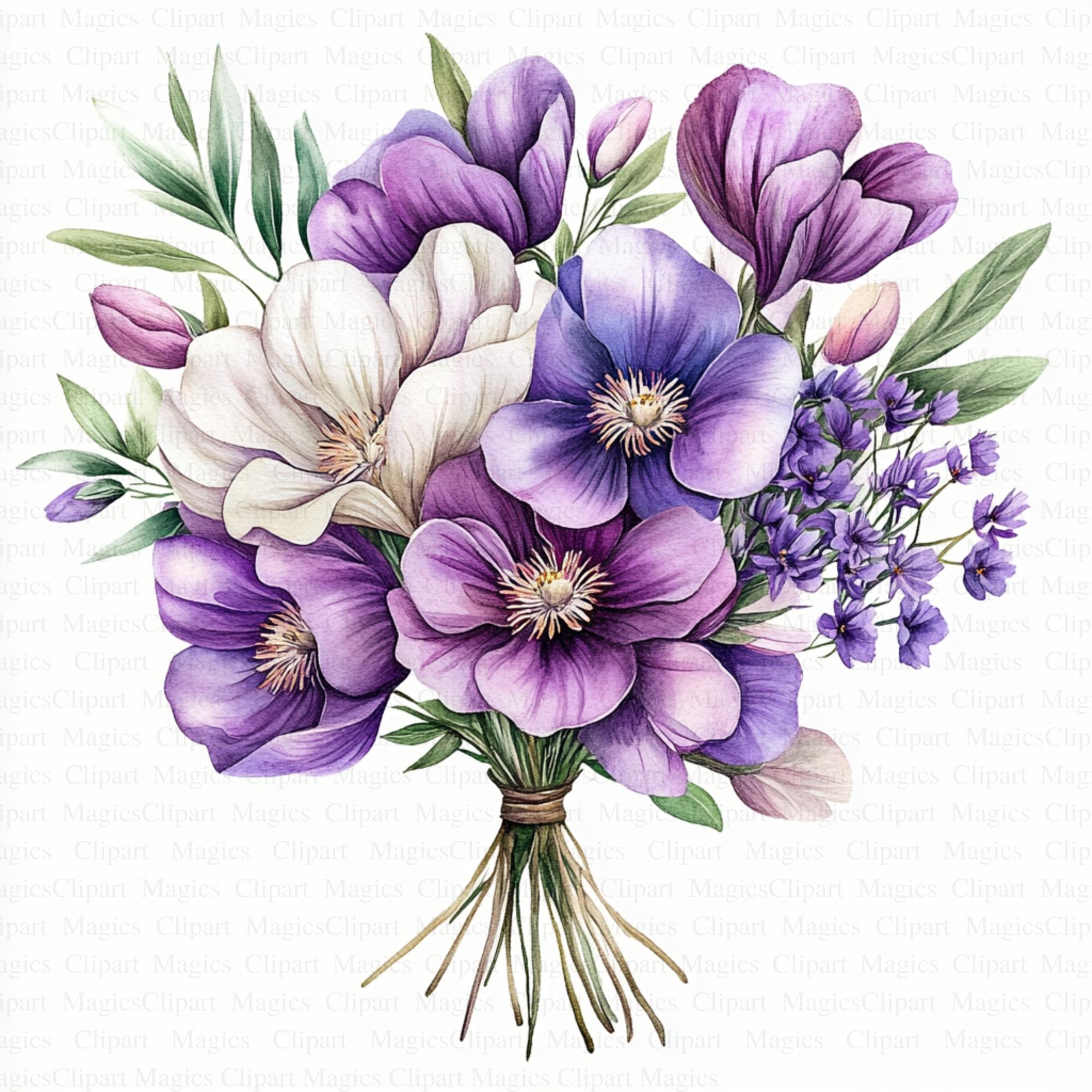 Purple Flowers Bouquet Clipart 5 High Quality Jpgs Digital Download Art ...