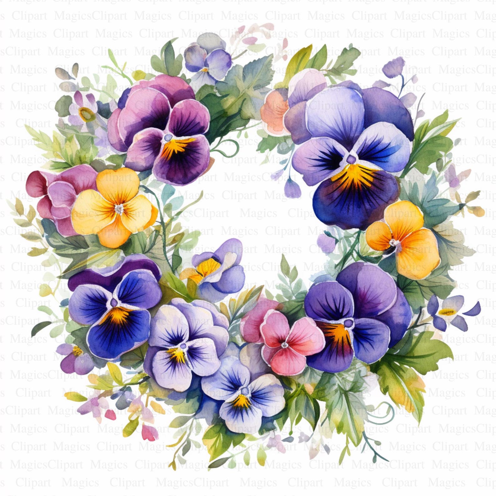 Pansies Wreath Clipart 5 High Quality Jpgs Digital Download Botanical ...