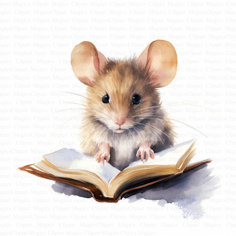 Mouse Reading Book Clipart 5 High Quality Jpgs Digital Download Mouse ...