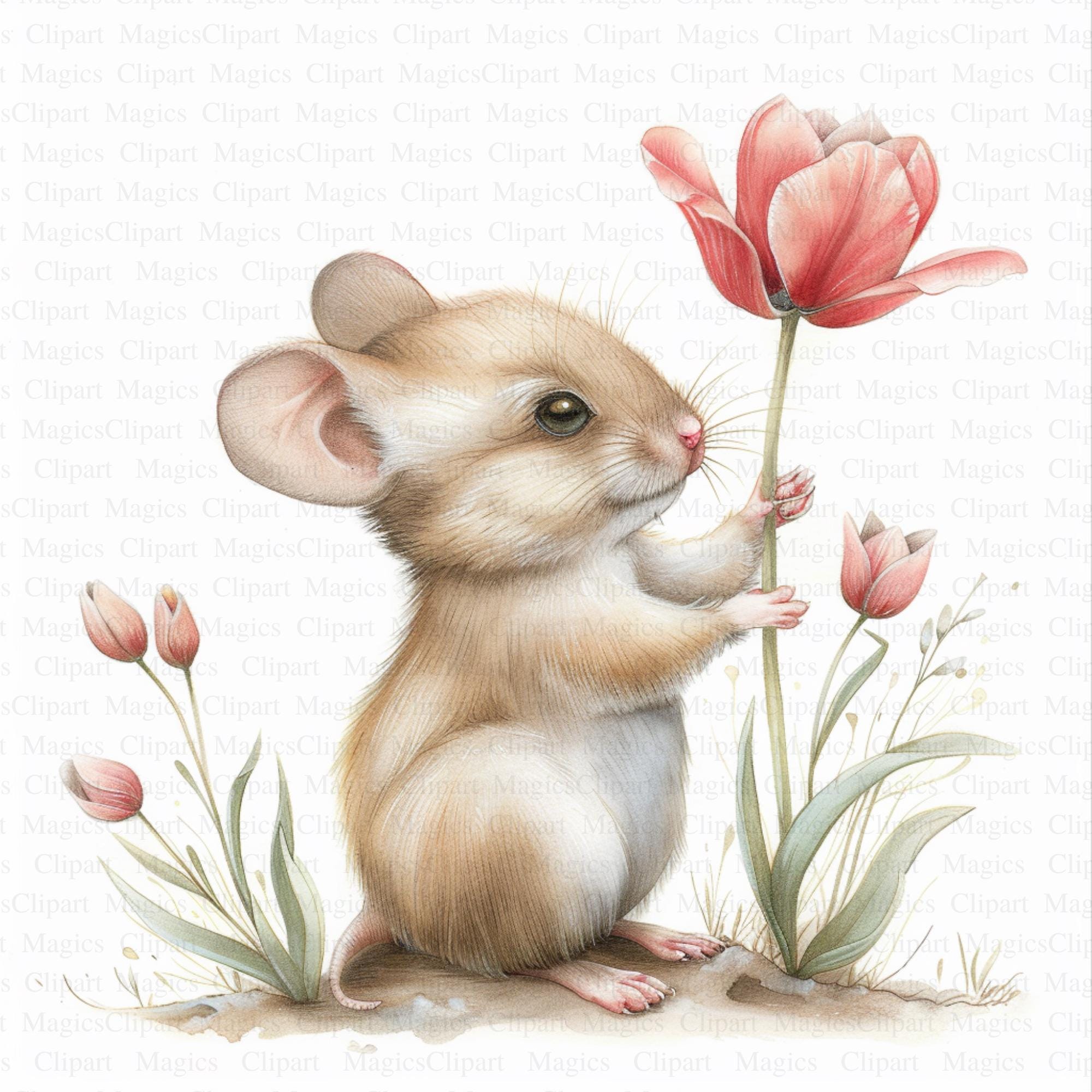 Mice and Tulip Clipart 5 High Quality Jpgs Digital Download Cute Mouse ...