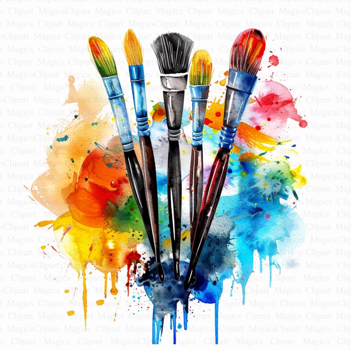 Paint Brushes Clipart 5 High Quality Jpgs Digital Download Card Making ...
