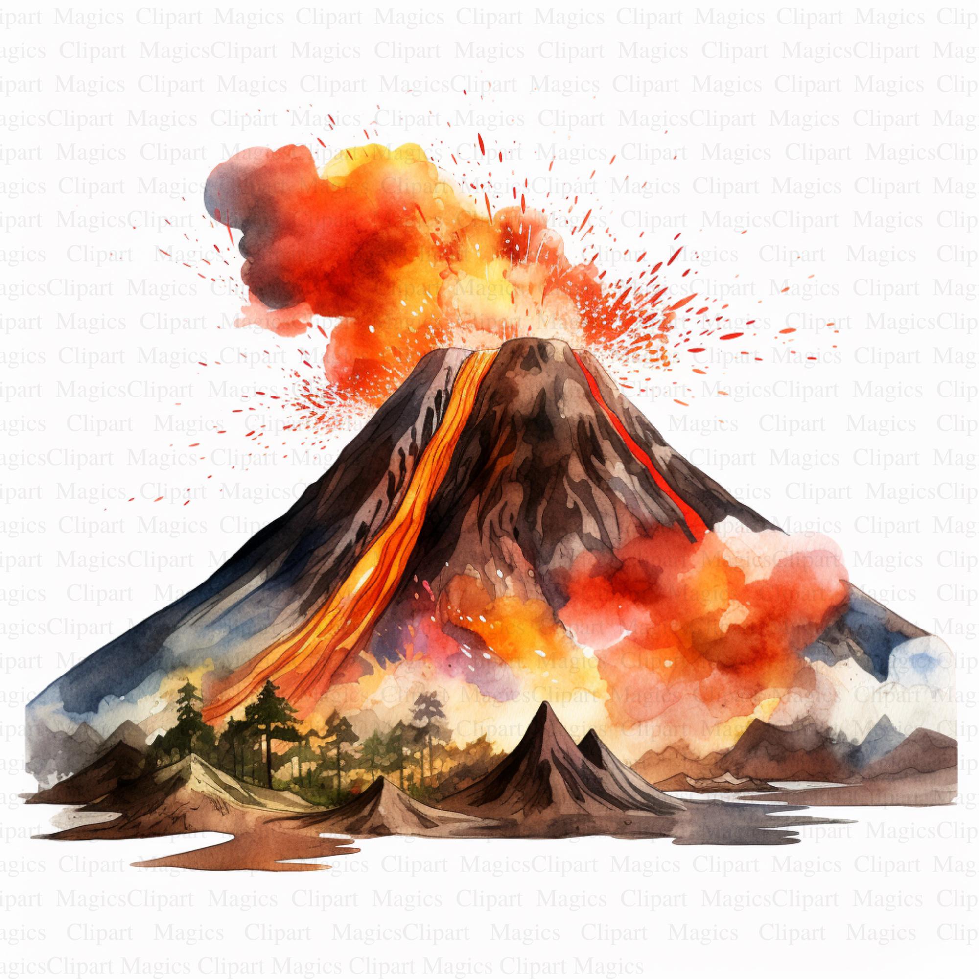 Watercolor Volcano Clipart 5 High Quality Jpgs Digital Download Card ...