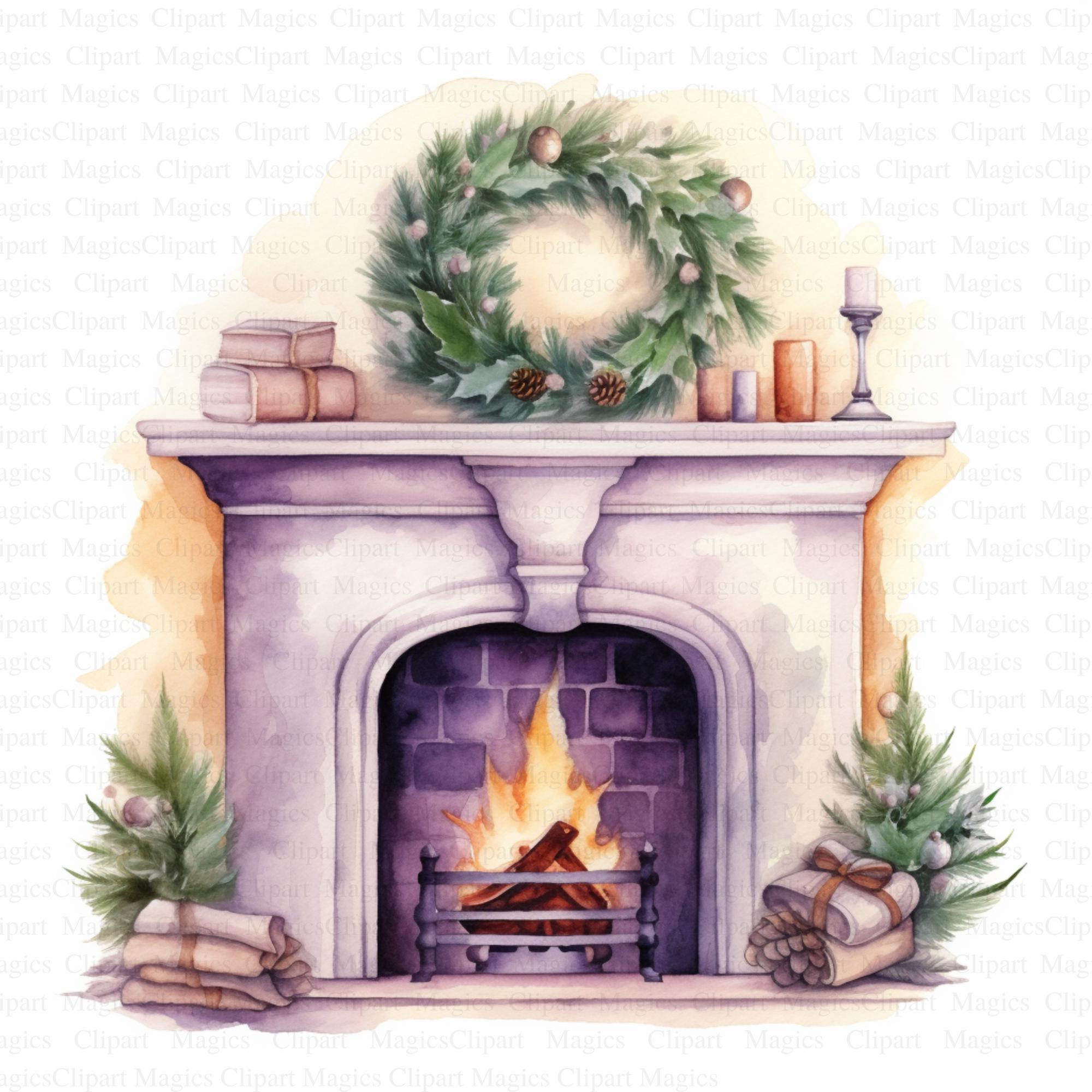 Christmas Fireplace Clipart 5 High Quality Jpgs Digitaldownload Card ...