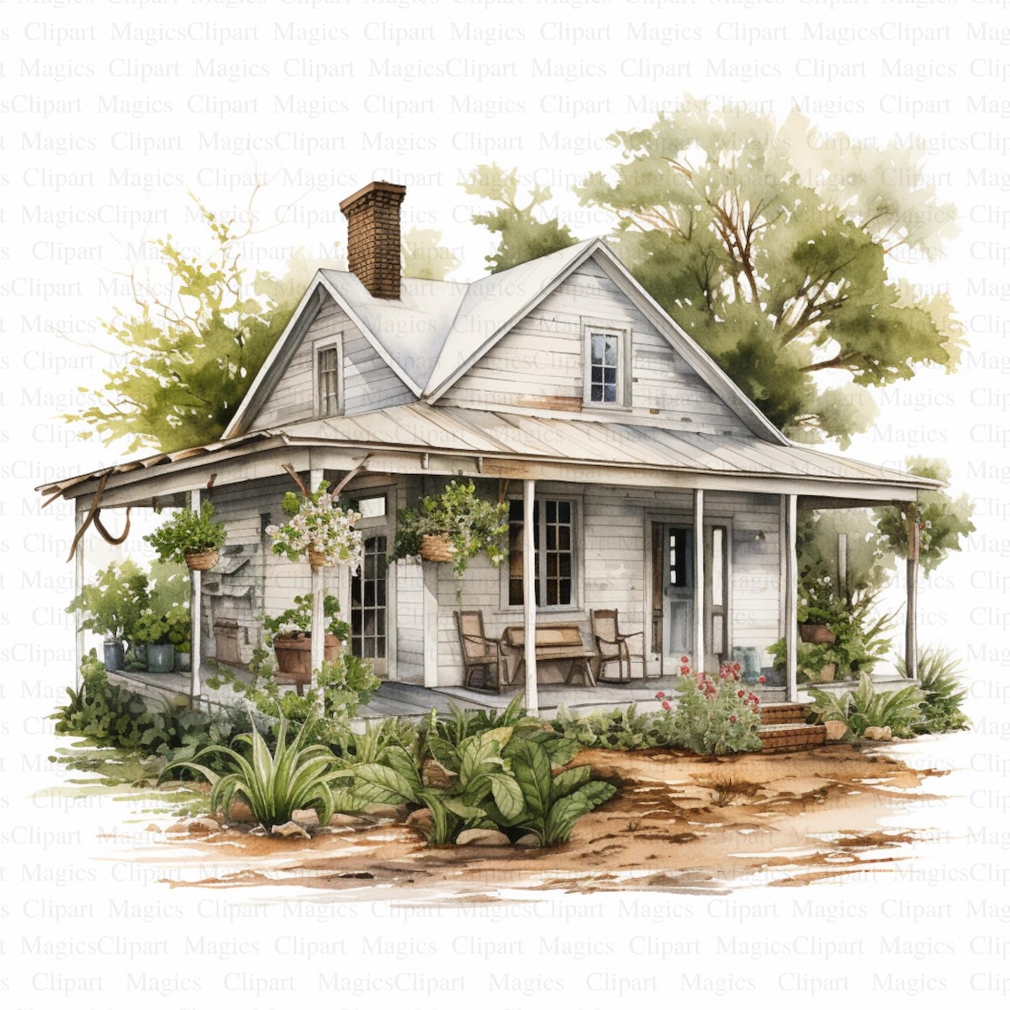 Farmhouse Clipart 5 High Quality Jpgs Digitaldownload Card Making Mixed ...