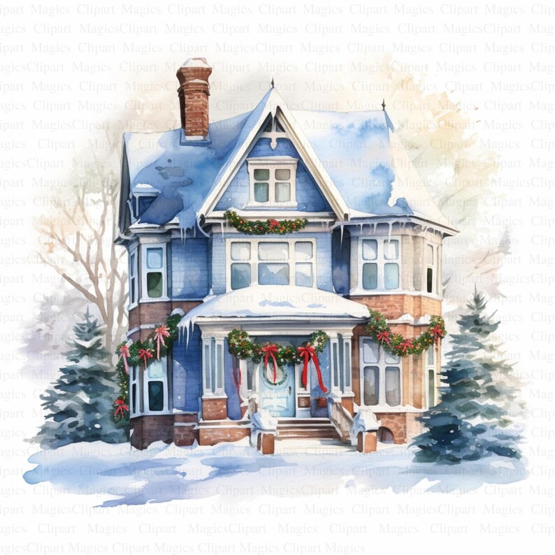 Christmas House Clipart 5 High Quality Jpgs Digitaldownload Christmas ...
