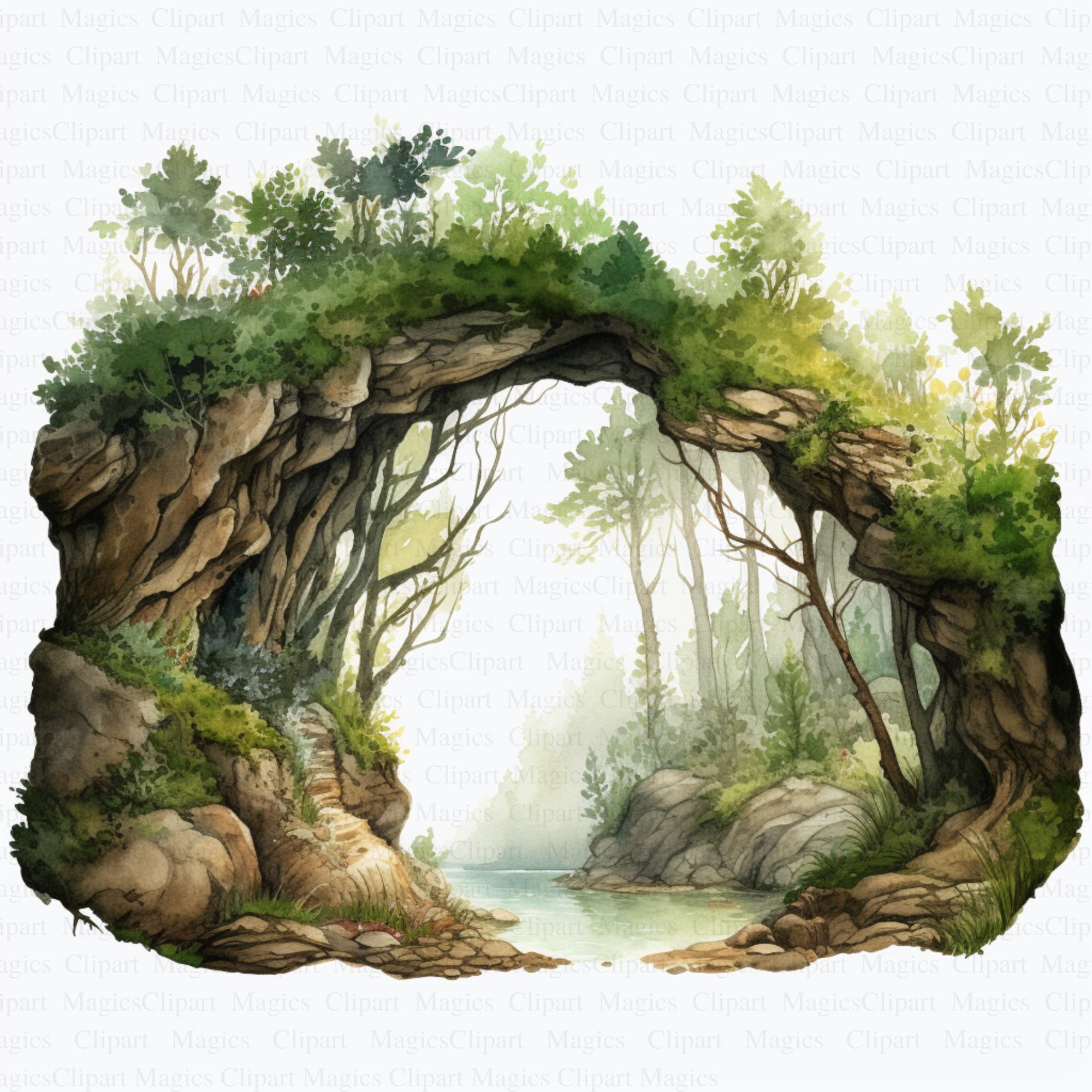 Watercolor Forest Cave Clipart 5 High Quality Jpgs Digital Download ...