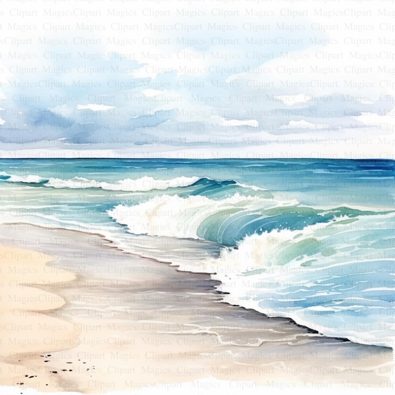 Watercolor Coastal Beach Ocean Clipart | 5 High Quality Jpgs | Digital ...