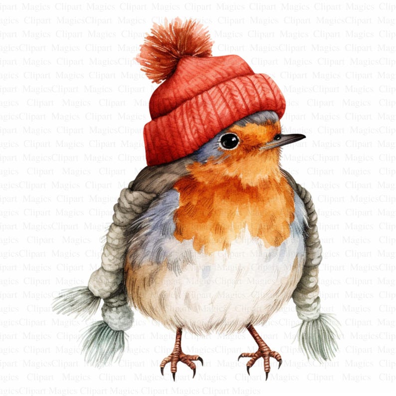 Robin in Wool Hat Clipart 5 High Quality Jpgs Digital Download ...