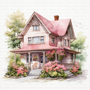 Pink Houses Clipart 5 High Quality Jpgs Sea Art Digitaldownload Card ...