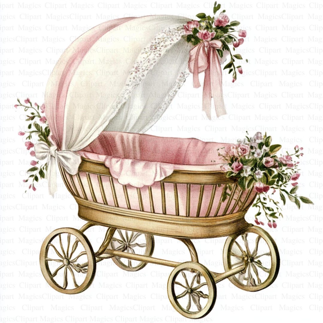 Vintage Baby Cradle Clipart | 5 High Quality Pngs | Digitaldownload ...