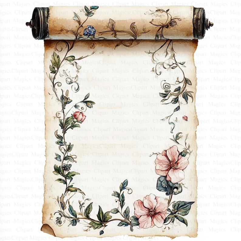 Vintage Scroll Clipart 5 High Quality Jpgs Digitaldownload Journaling Floral Old Paper Printable ...