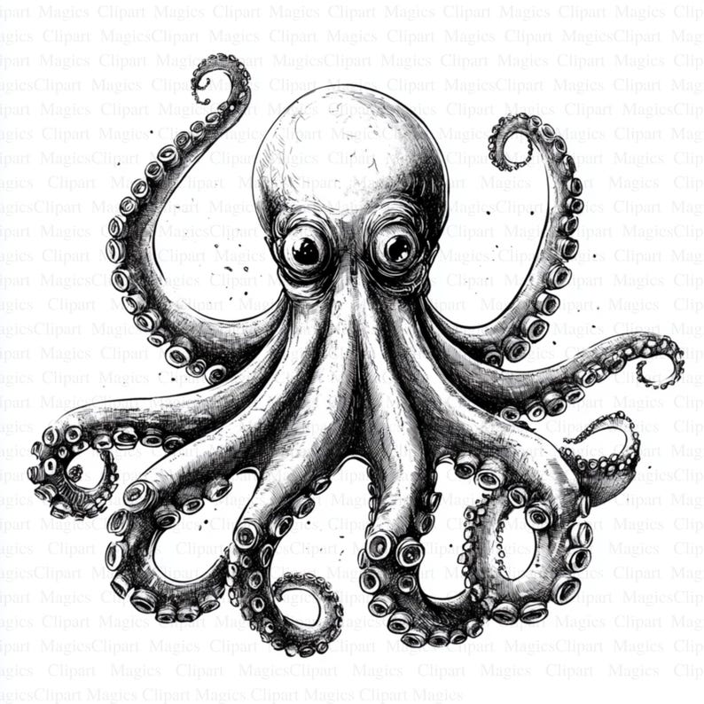 Octopus Clipart 5 High Quality Jpgs Digital Download Wall Art Octopus ...