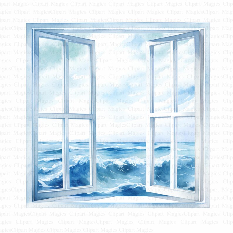 Window Ocean View Clipart 5 High Quality Jpgs Digitaldownload Window to ...