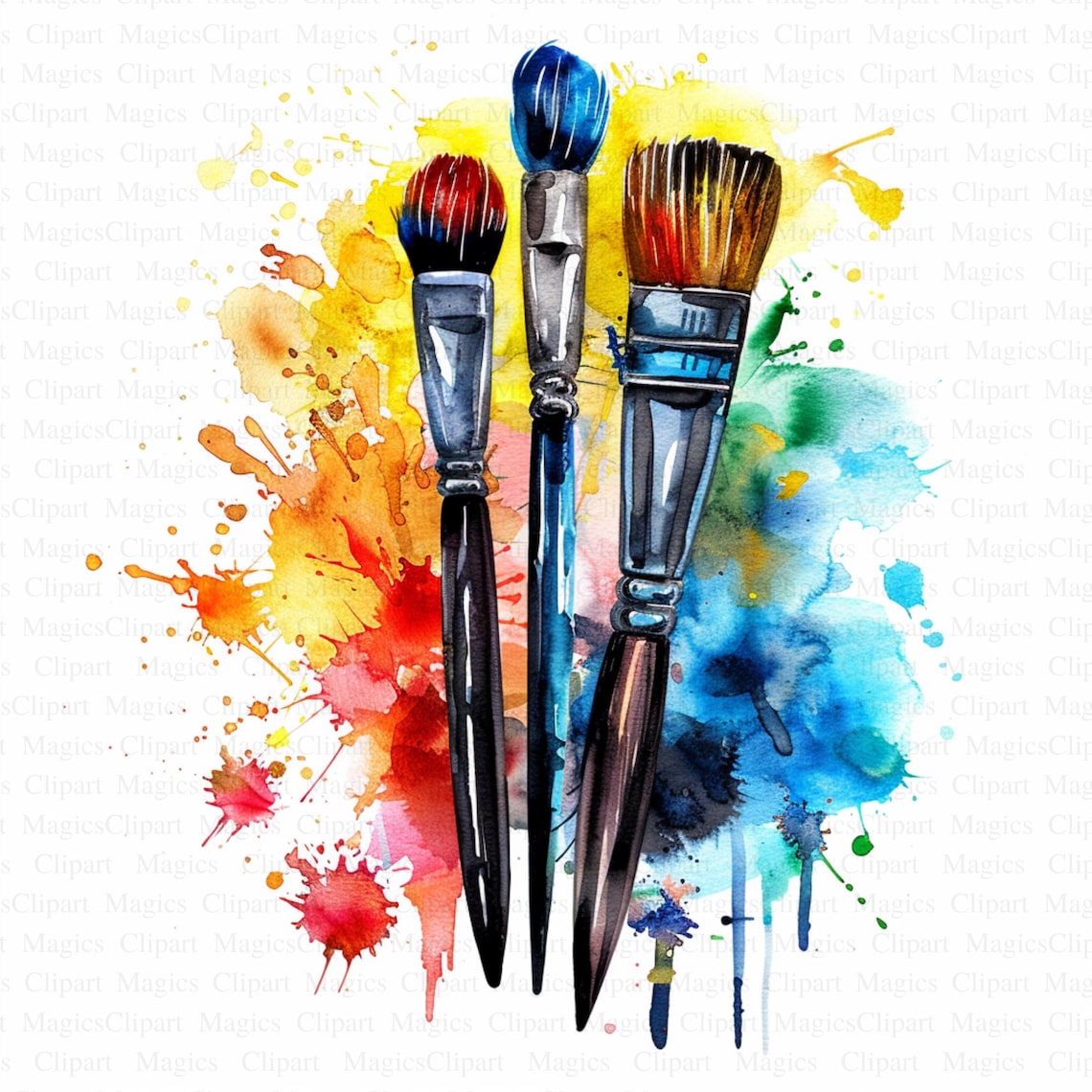 Paint Brushes Clipart 5 High Quality Jpgs Digital Download Card Making ...