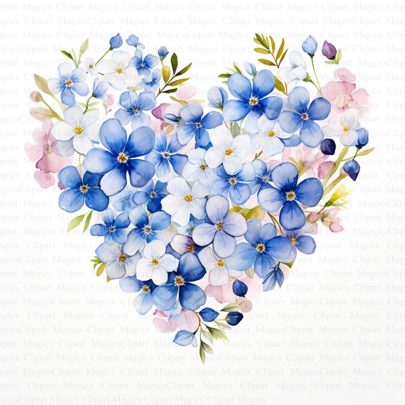 Floral Heart Clipart | 5 High Quality Jpgs | Digital Download | Cherry ...
