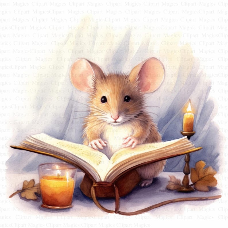 Mouse Reading Book Clipart 5 High Quality Jpgs Digital Download Wall ...
