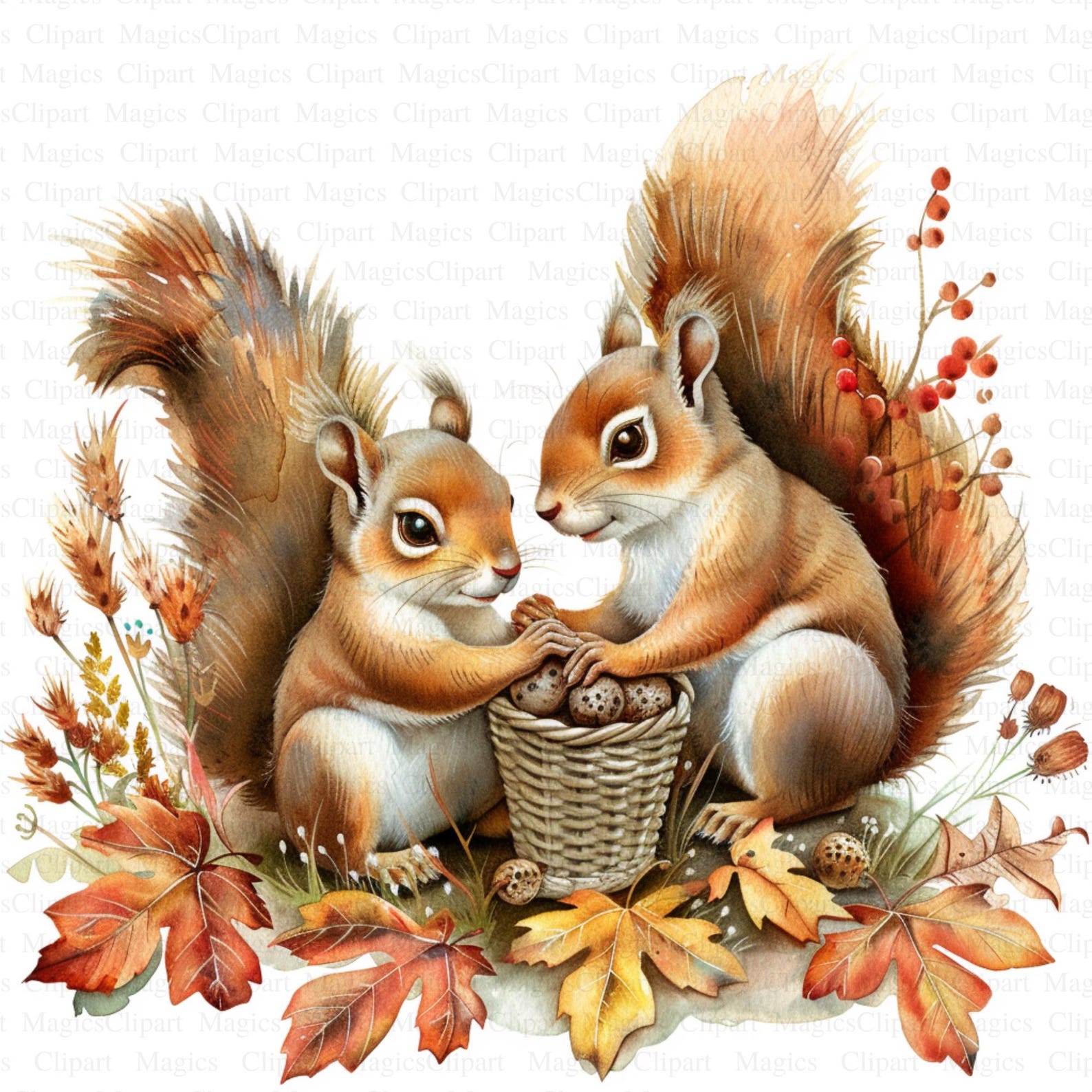 Watercolor Squirrels Clipart | 5 High Quality Jpgs | Digital Download ...