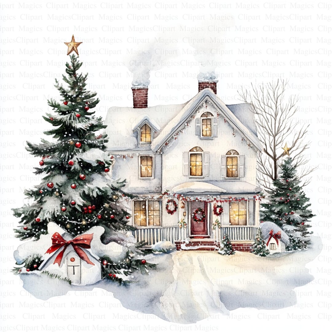 Christmas House Clipart 5 High Quality Jpgs Digitaldownload Clipart ...