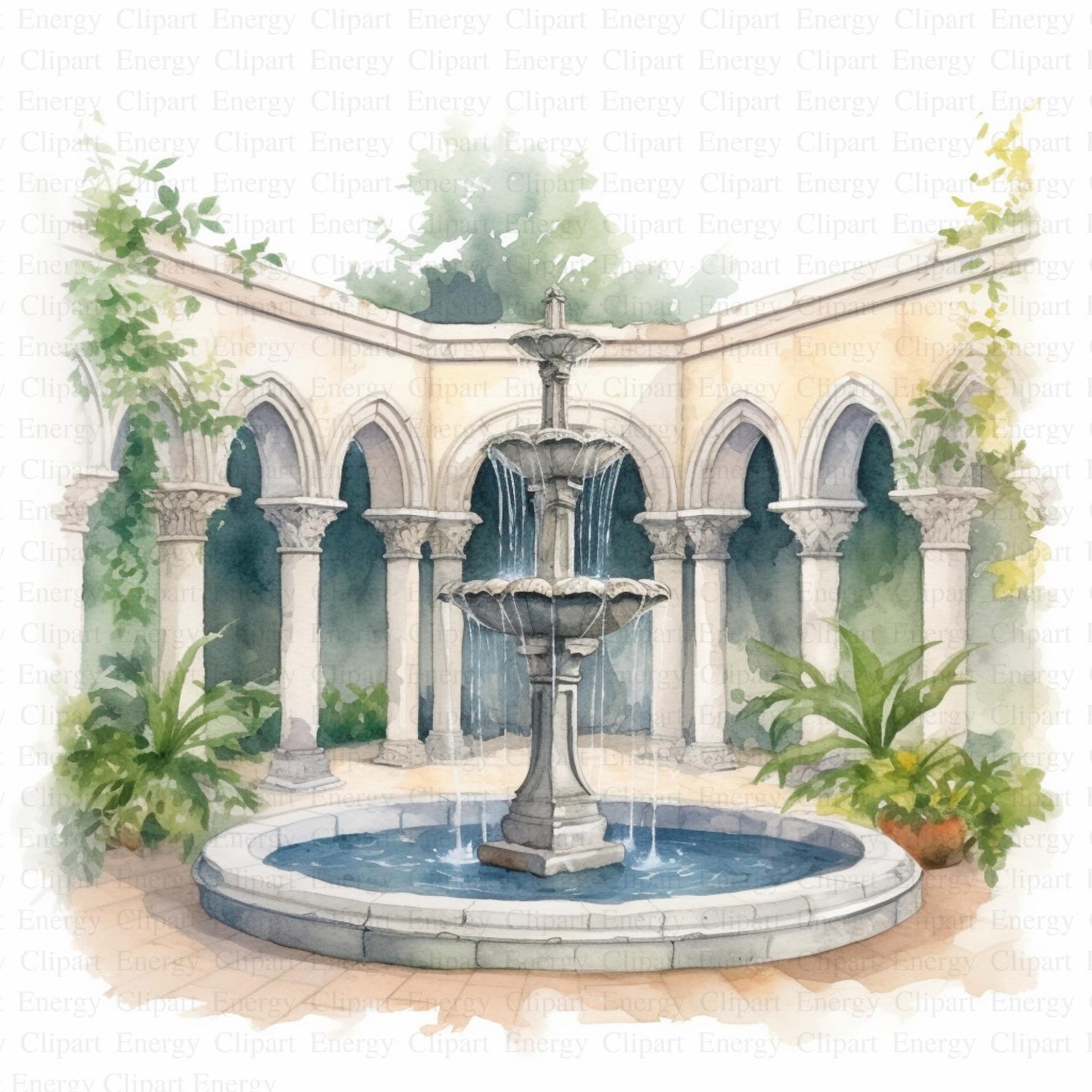 Cloister Fountains Clipart 5 High Quality Jpgs Digital Download Card ...