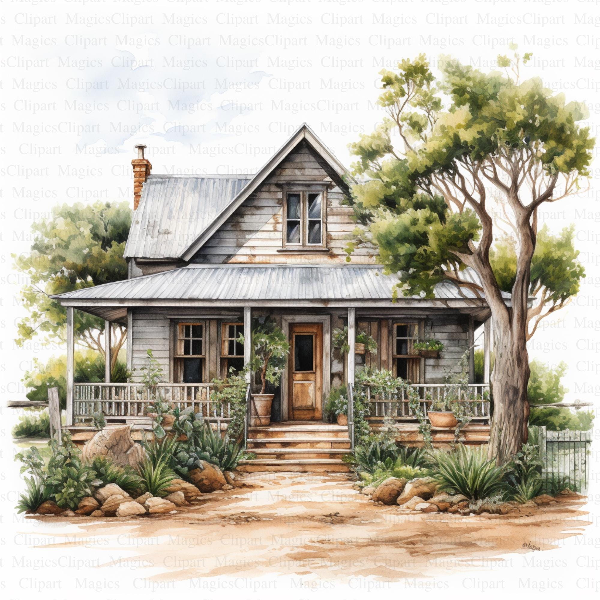 Farmhouse Clipart 5 High Quality Jpgs Digitaldownload Card Making Mixed ...