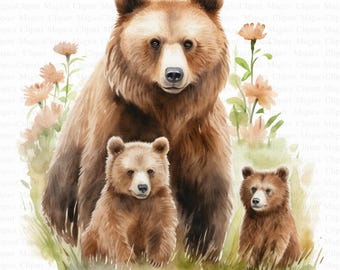 Mother Bear With Cubs Clipart 5 High Quality Jpgs Instant Digital ...