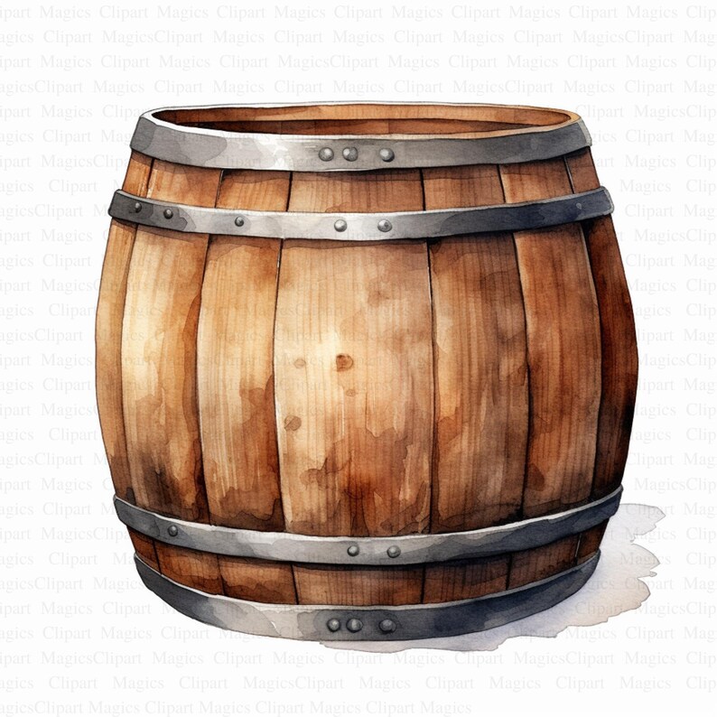 Rustic Wooden Barrels Clipart 5 High Quality Jpgs Digital Download Card ...
