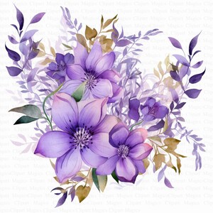 Purple Flowers Bouquet Clipart | 5 High Quality Jpgs | Digital Download ...