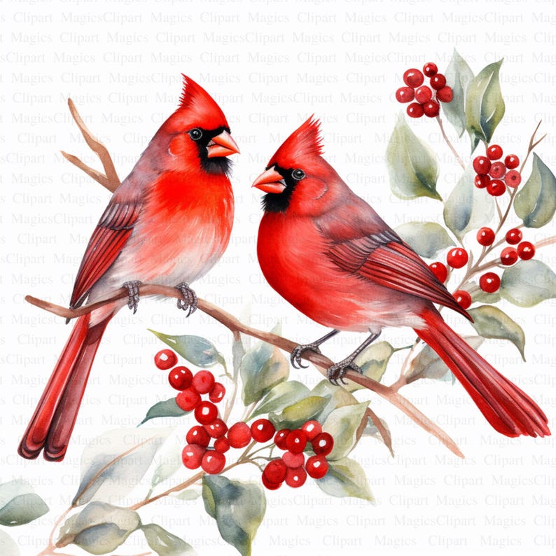Winter Red Cardinals Clipart 5 High Quality Jpgs Digital Download Card ...