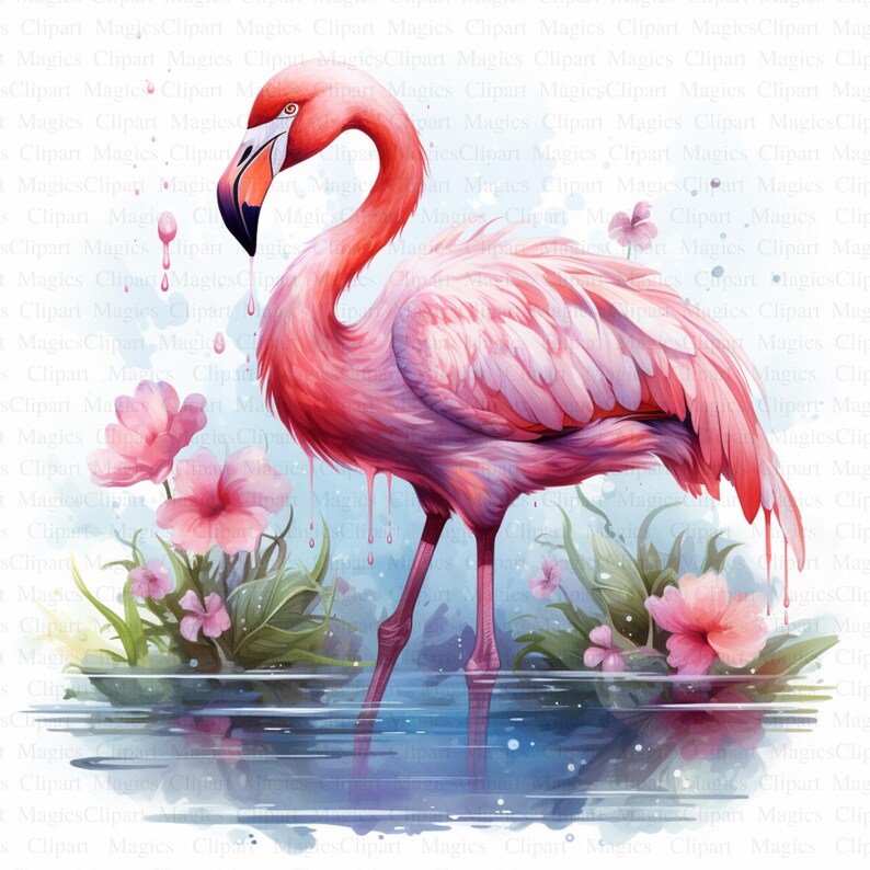 Flamingo Clipart 5 High Quality Jpgs Digital Download Watercolor ...